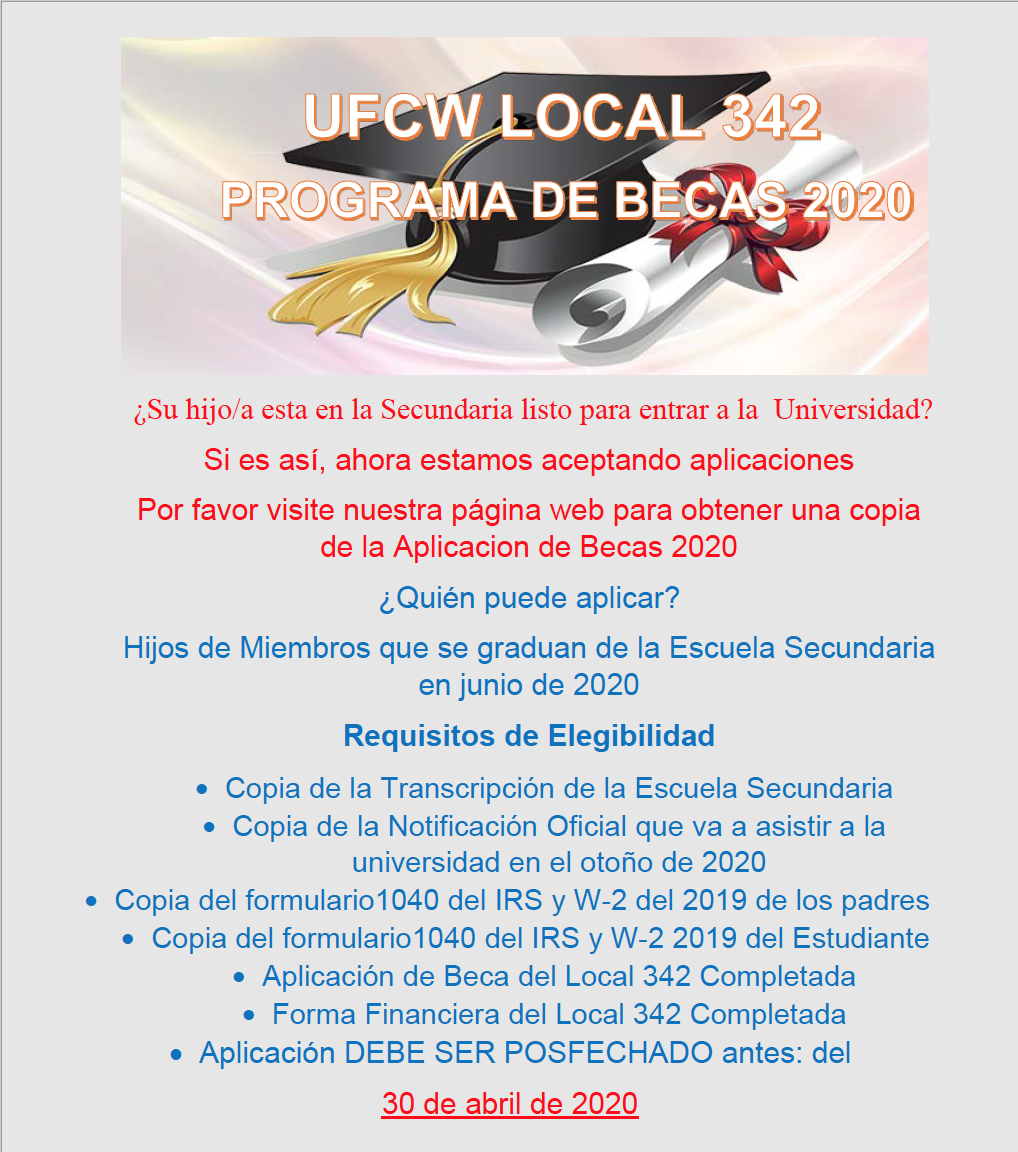 2020 Local 342 Scholarship Program - UFCW Local 342