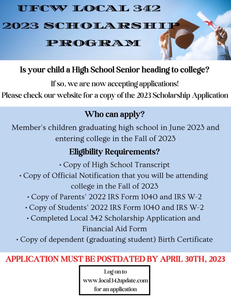 UFCW LOCAL 342 SCHOLARSHIP PROGRAM - UFCW Local 342