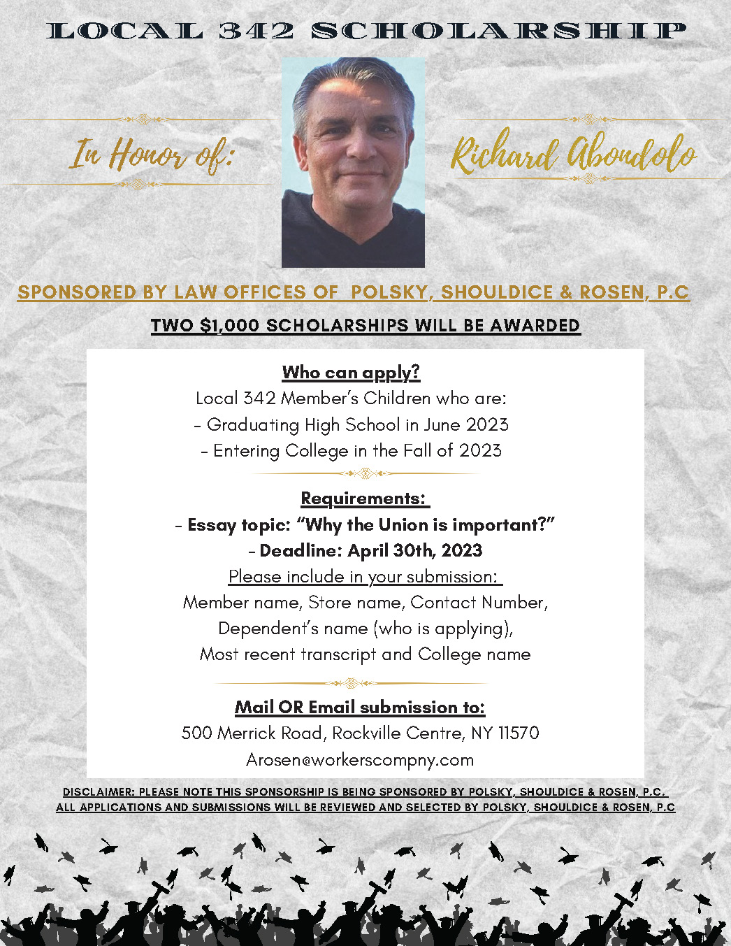 Richard Abondolo Scholarship - 2023 - UFCW Local 342