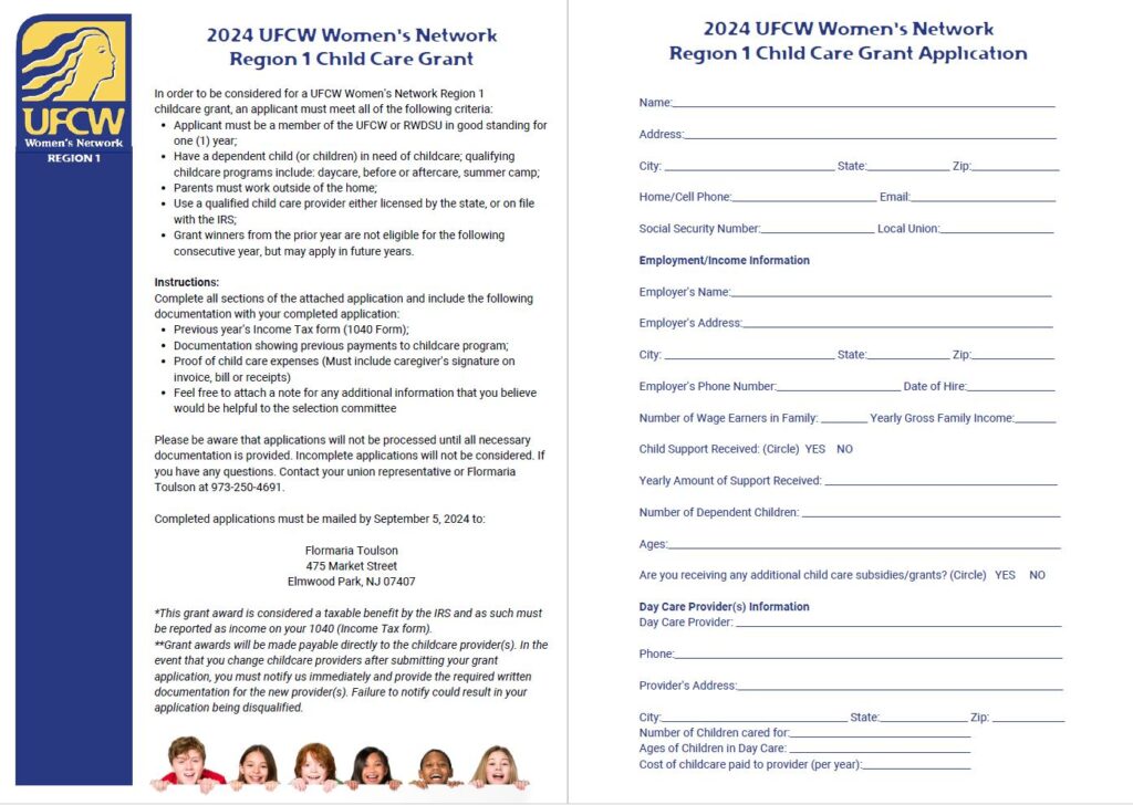 2024 UFCW REGION 1 WOMEN'S NETWORK CHILD CARE GRANT - UFCW Local 342